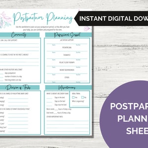 Postpartum Planning Worksheet | Postpartum Checklist | Printable PDF ...
