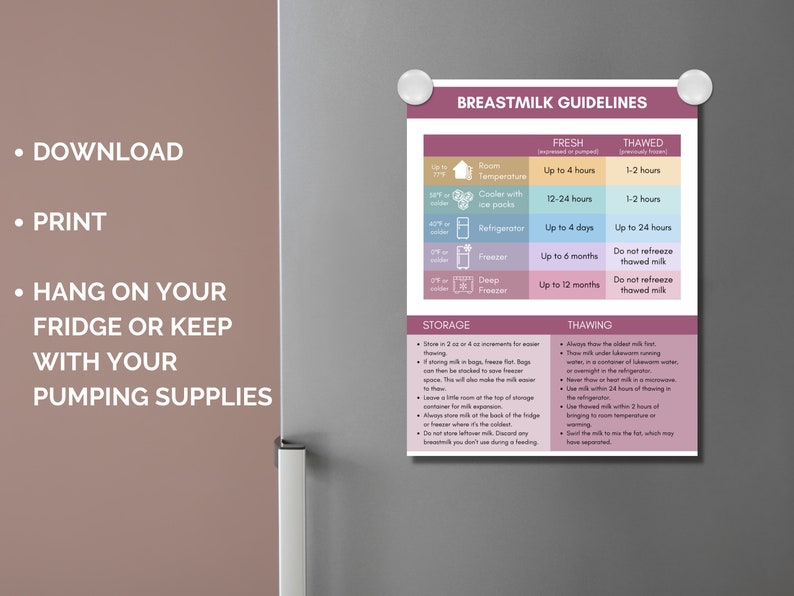Breastmilk Storage Guidelines | Printable Handout | Digital Download ...