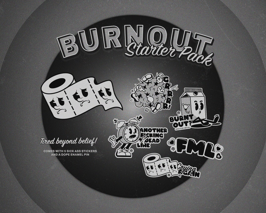 Burnout Starter Pack: Stickers & Enamel Pin - Etsy