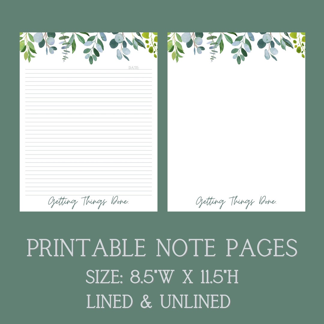 Getting Things Done Printable Note Pages Instant Download 8.5 X 11 ...