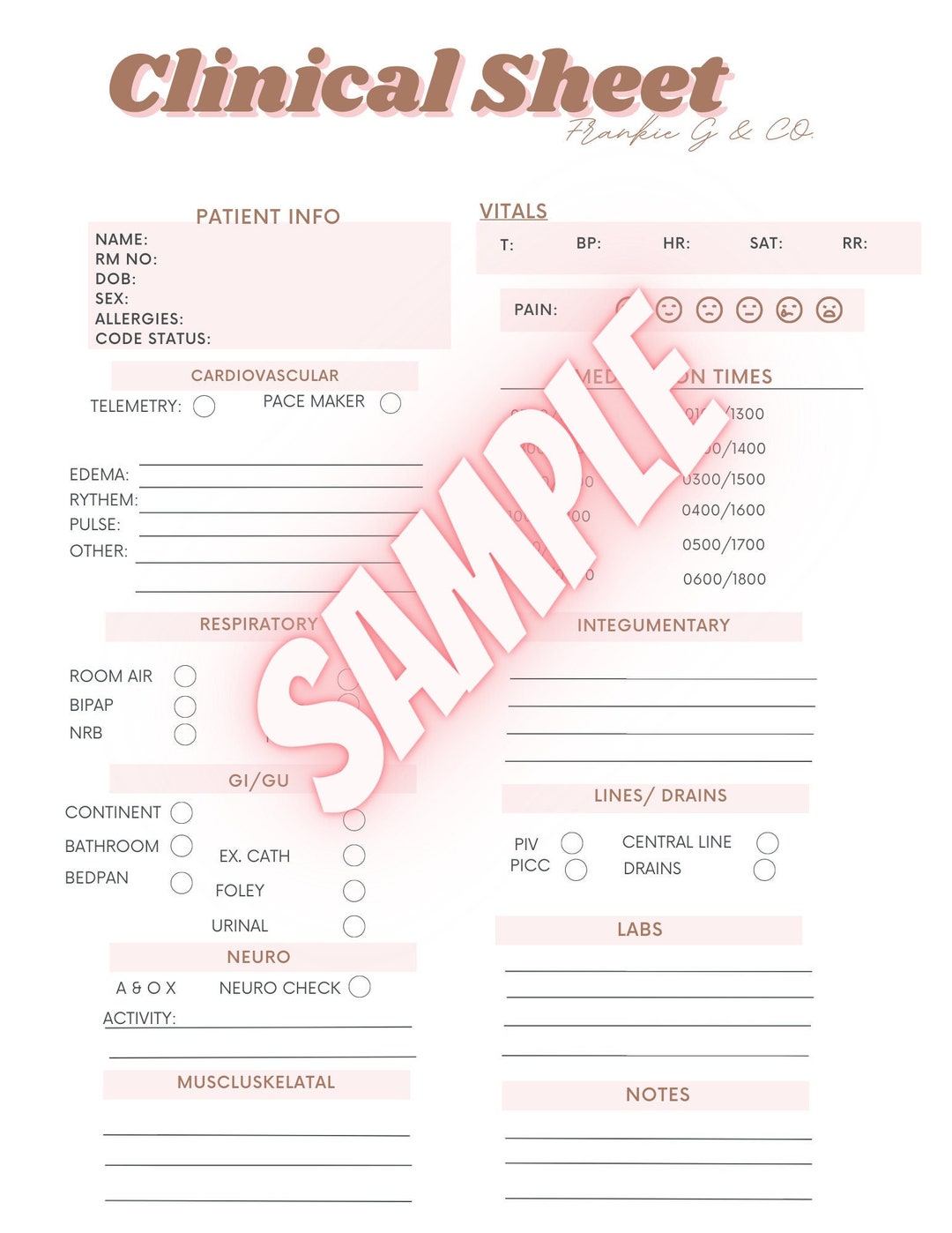 Clinical Report Sheet/ Clinical Chart - Etsy