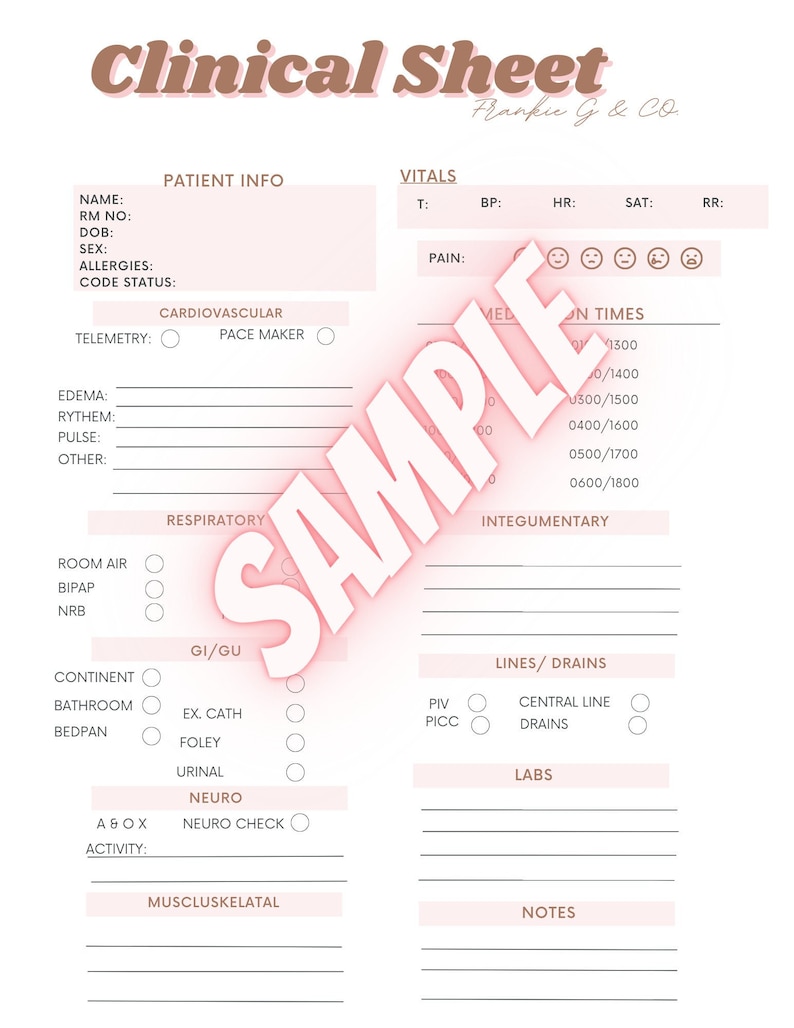 Clinical Report Sheet/ Clinical Chart - Etsy