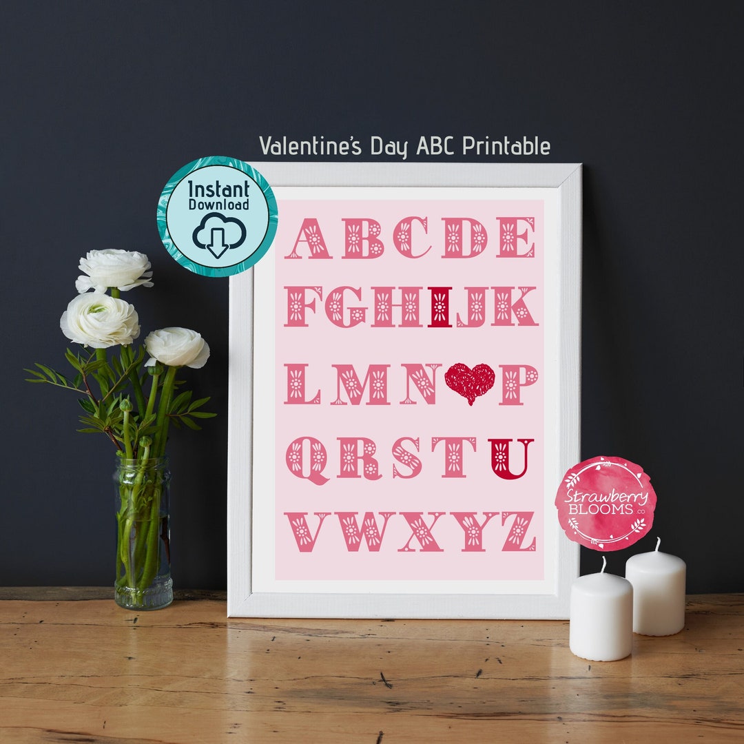 Valentines Day ABC, I Love You Printable, Pink Font, A4 PDF Digital ...