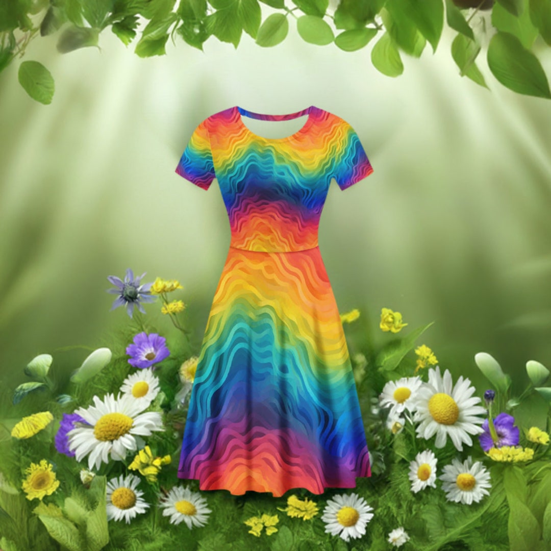 LGBTQ Rainbow Pride Scoop Neck Ruffle Dress - Long Sleeve Off-shoulder ...