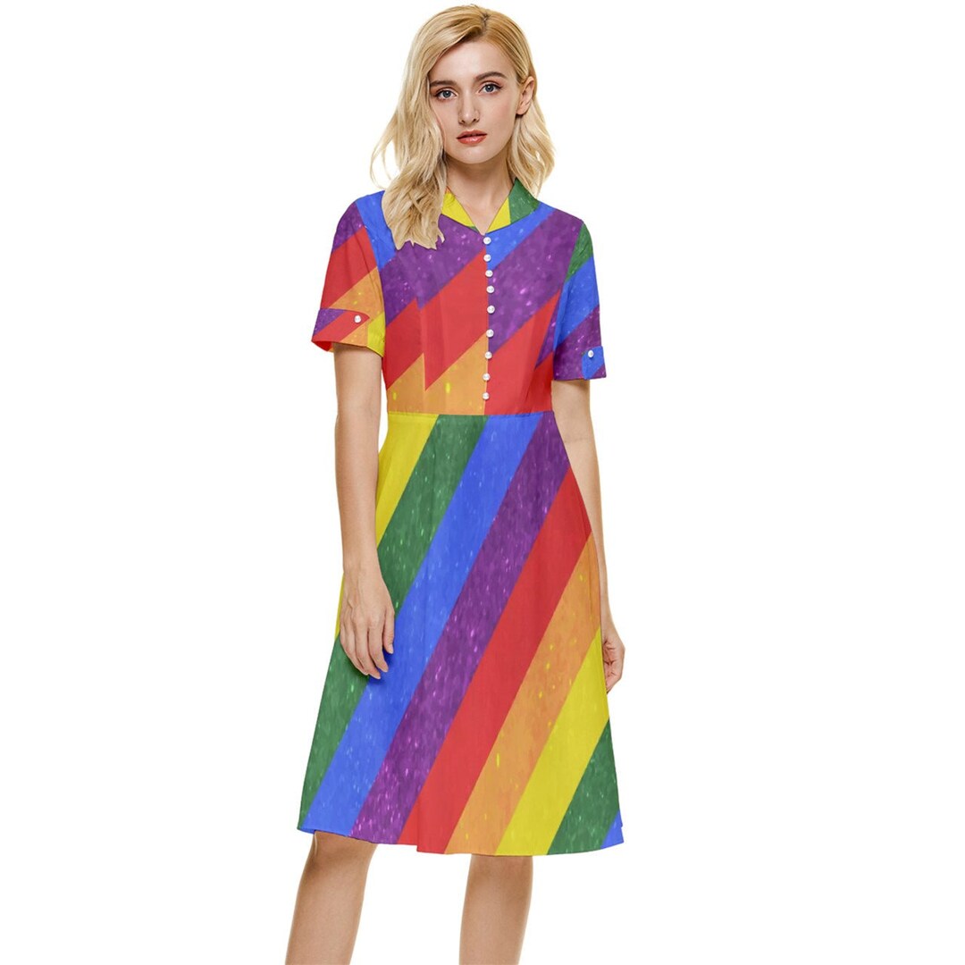 Rainbow Pride Gay Pride LGBTQ Pride Button Top Knee Length Dress - Etsy