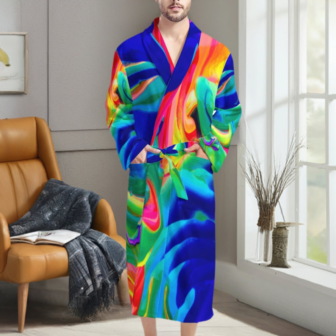 Rainbow Confusion Men's Bathrobe - Etsy