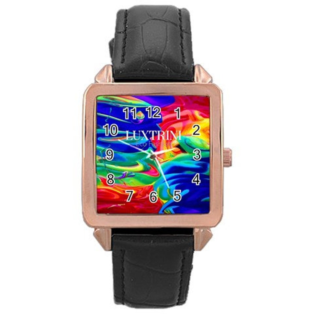 Rainbow Confusion Rose Gold Leather Watch - Etsy