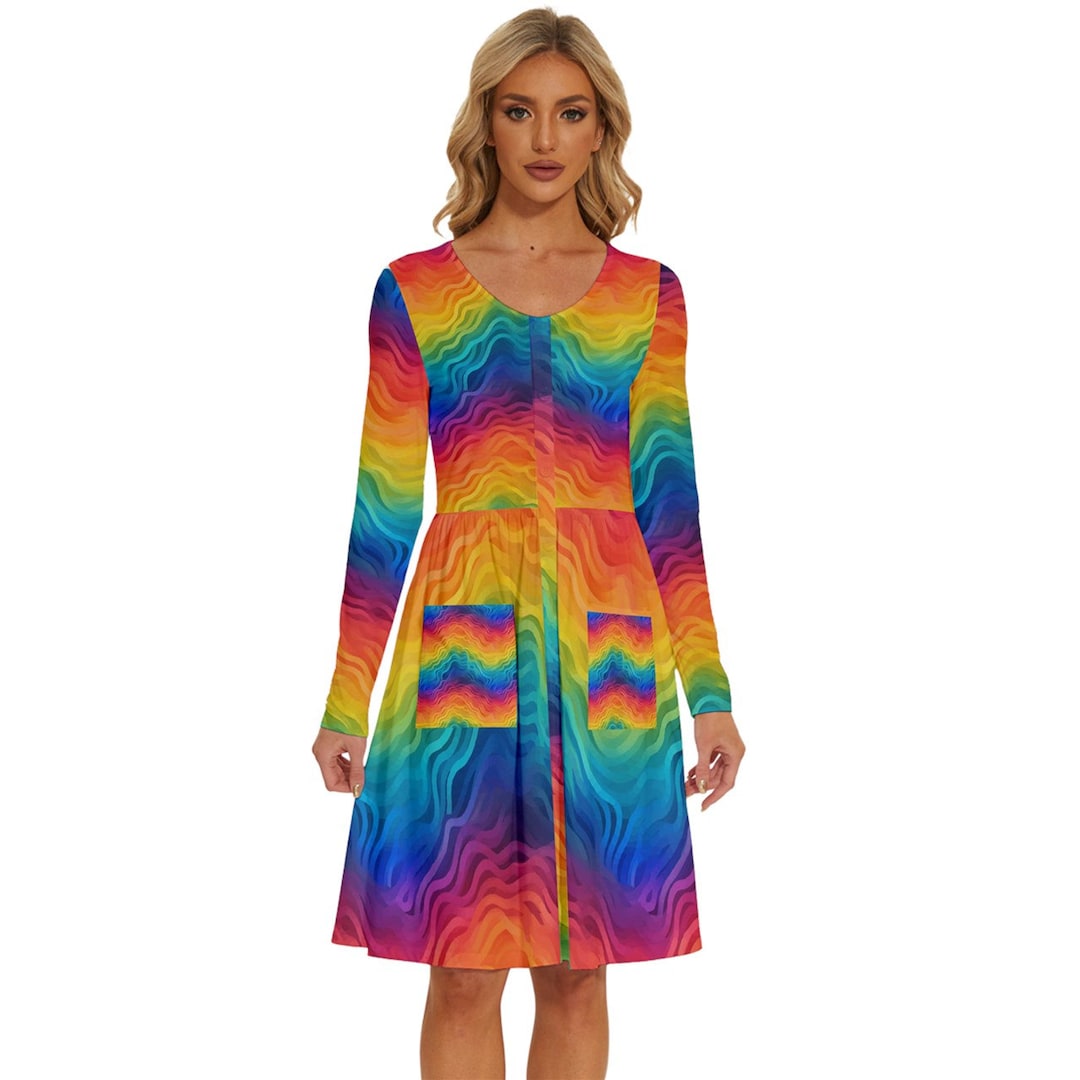 LGBTQ Rainbow Pride Long Sleeve Dress With Pocket - Etsy