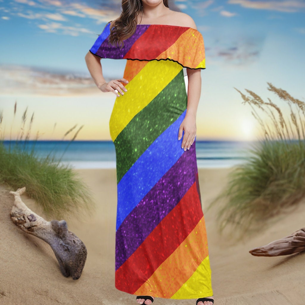 LGBTQ Rainbow Pride Flag Women off Shoulder Maxi Dress - Sizes Upto 7XL ...