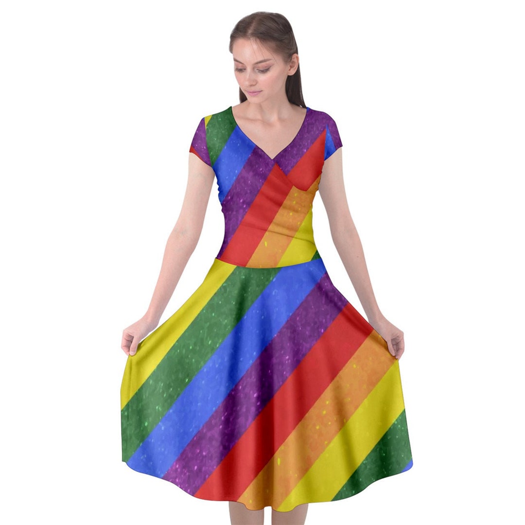 Rainbow LGBTQ Pride Cap Sleeve Wrap Front Dress - Gay, Lesbian ...
