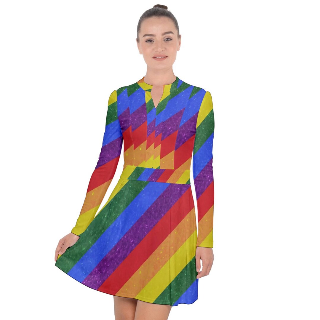 Vibrant Rainbow LGBTQ+ Long Sleeve Panel Dress - Colorful Pride ...