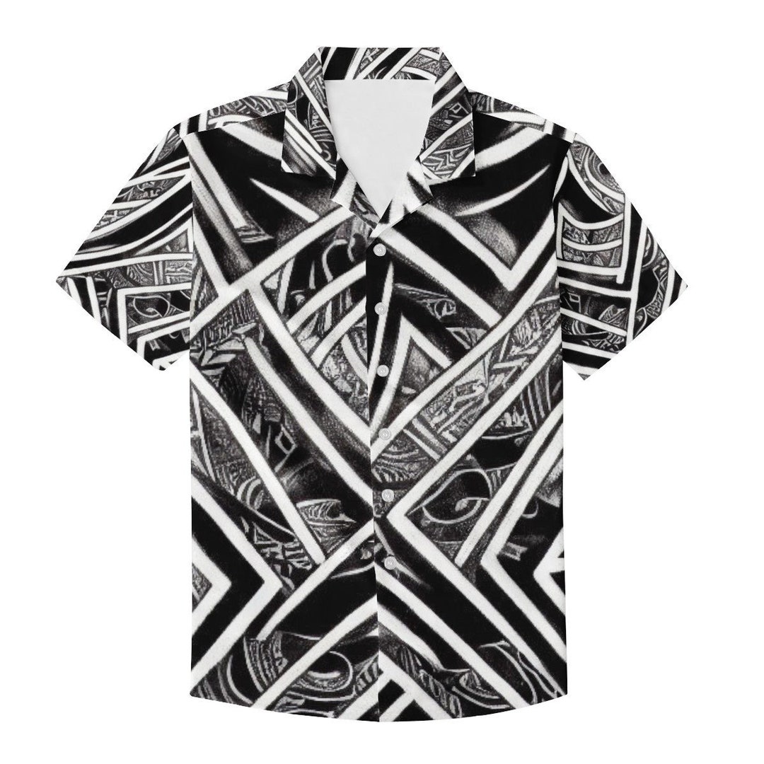 Monochrome Polynesian Aloha Shirt Tropical Hawaiian Men's Button-up ...