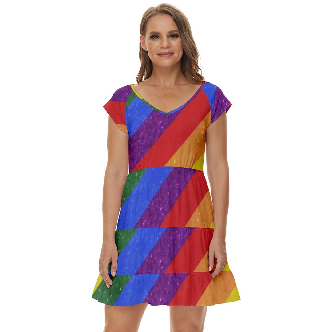 LGBTQ Pride Short Sleeve Tiered Mini Dress Rainbow Pride up to 5XL - Etsy