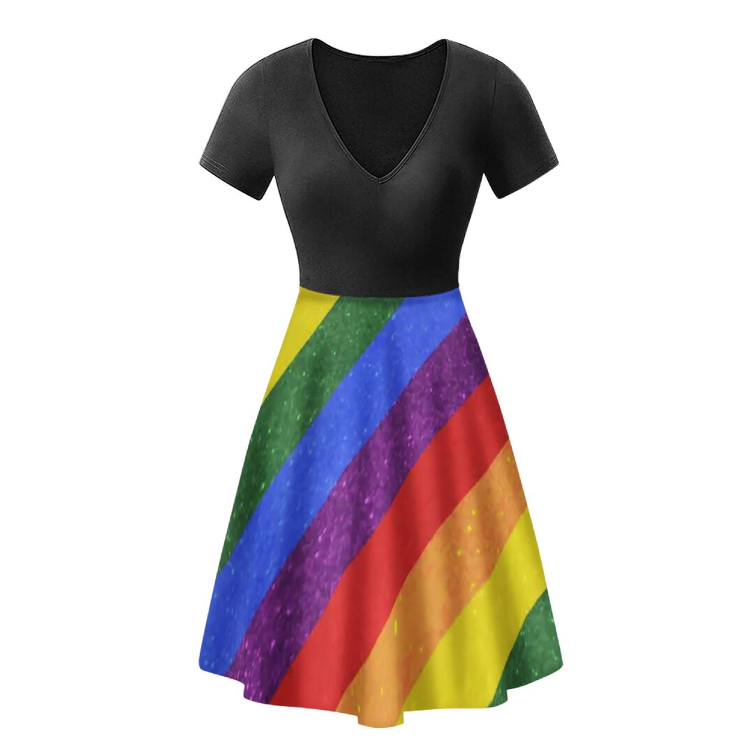 LGBT Pride Flag Black V-neck Women Ruffle Bottom Dress - Etsy