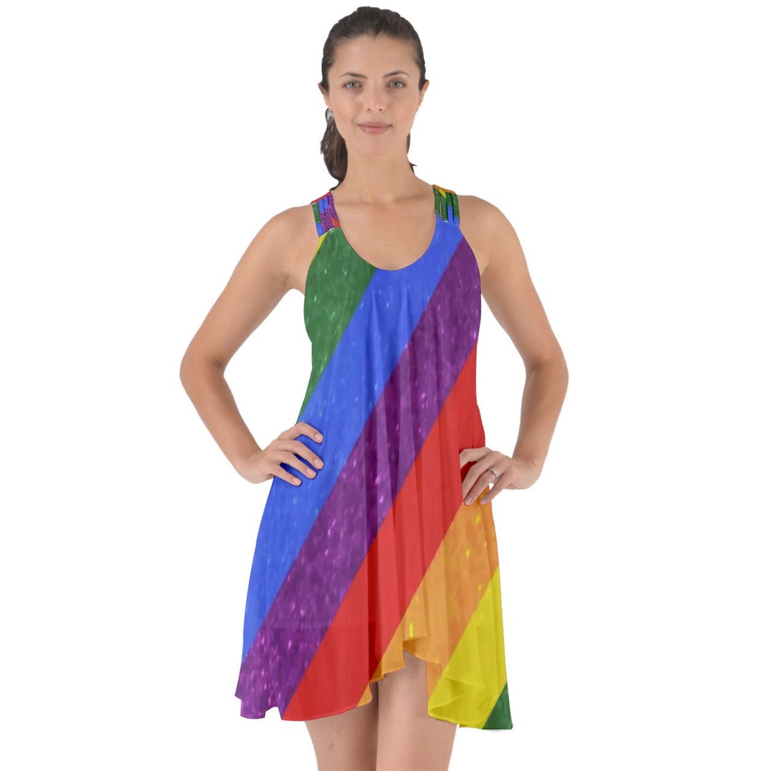 Vibrant LGBTQ Rainbow Pride Backless Chiffon Dress - Perfect for Beach ...