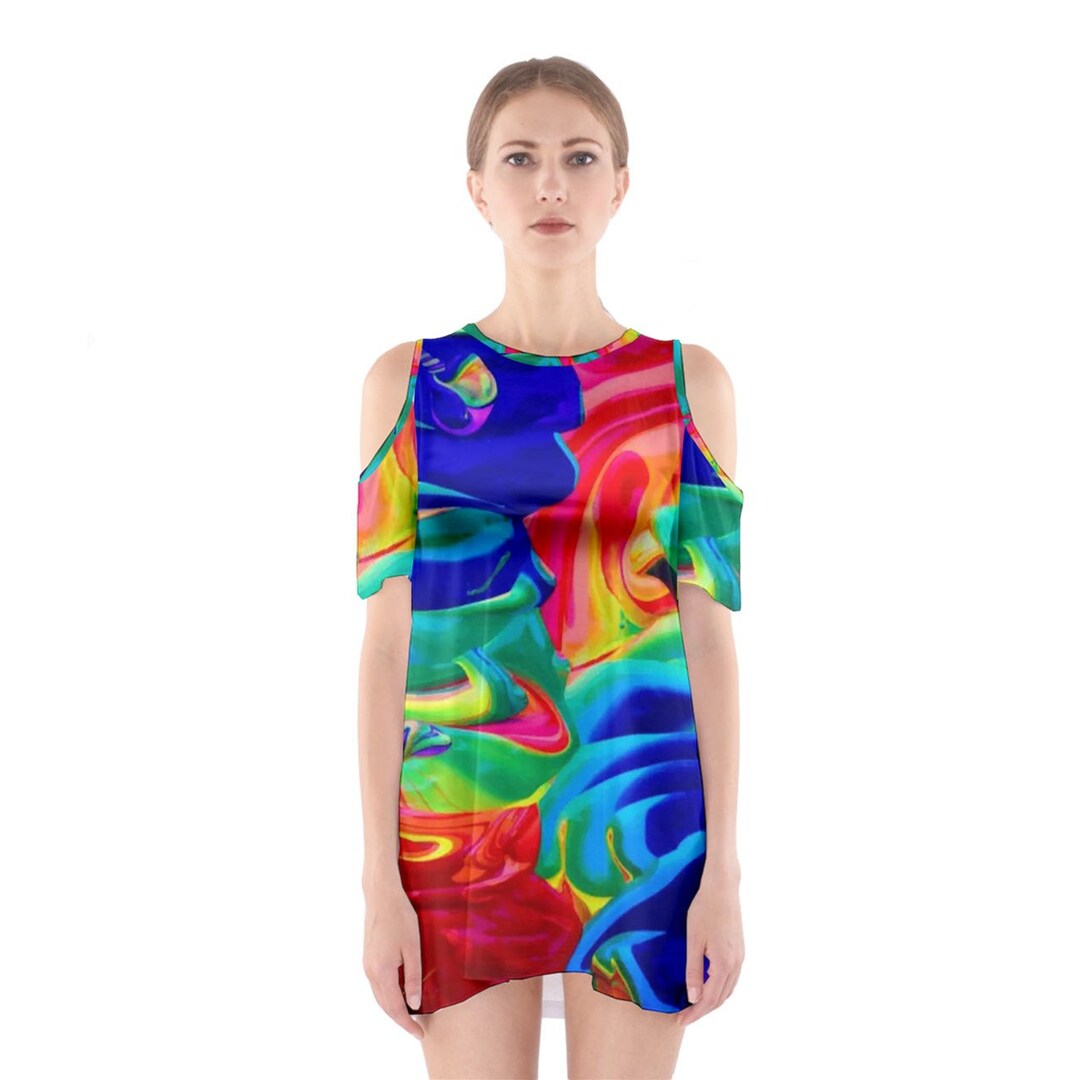 Luxtrini Rainbow Confusion Shoulder Cutout One Piece Dress - Etsy