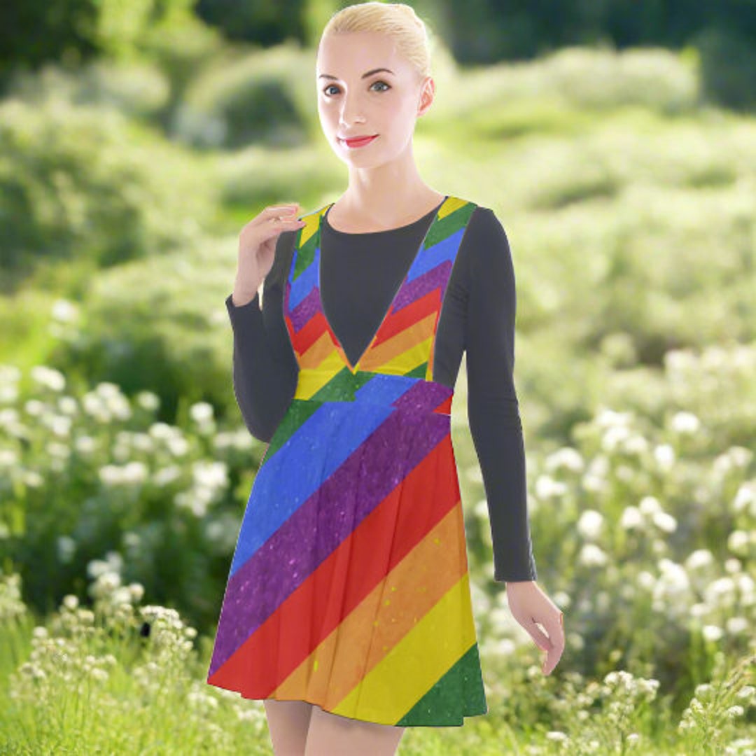 Vibrant Rainbow LGBTQ Pride Plunge Pinafore Velour Dress - Colorful Gay ...