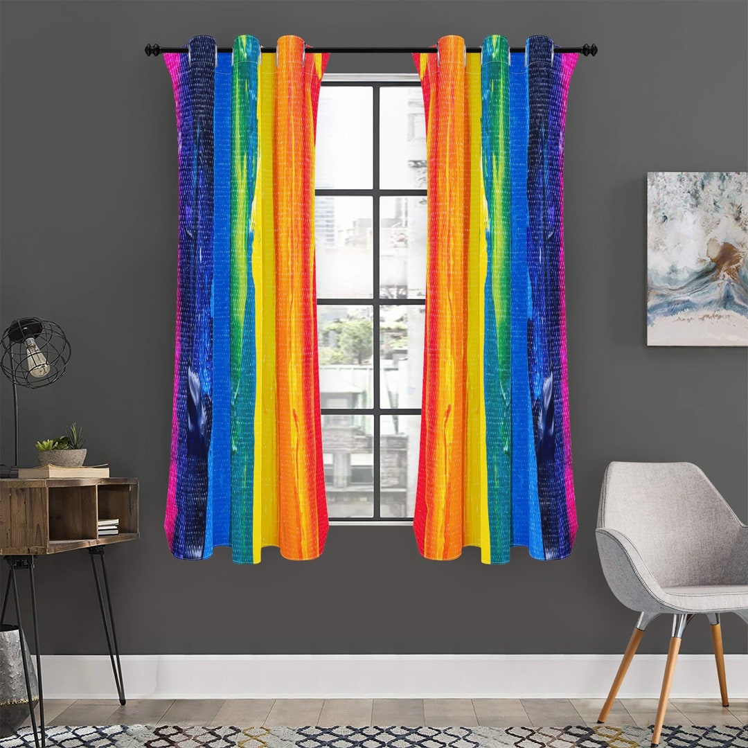 Vibrant LGBT Rainbow Short Curtains: Colorful Home Decor for Bedroom ...