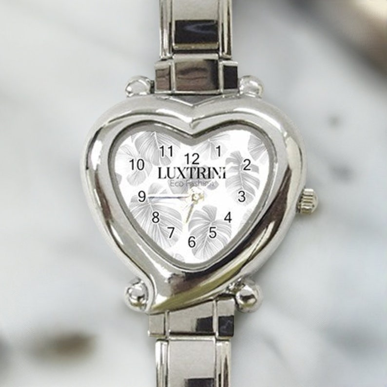 White Monstera Heart Italian Charm Watch - Etsy