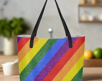 Retro Caffeine Rainbow Tote Bag, LGBT Reusable Bag, Colorful Gay Pride ...