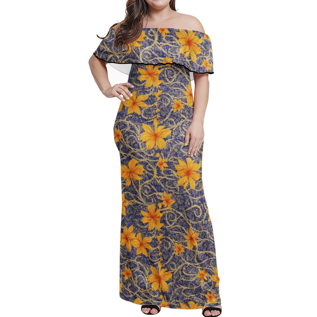 Vintage-inspired Women's Aloha Dress Off-shoulder Design Plus Sizes ...
