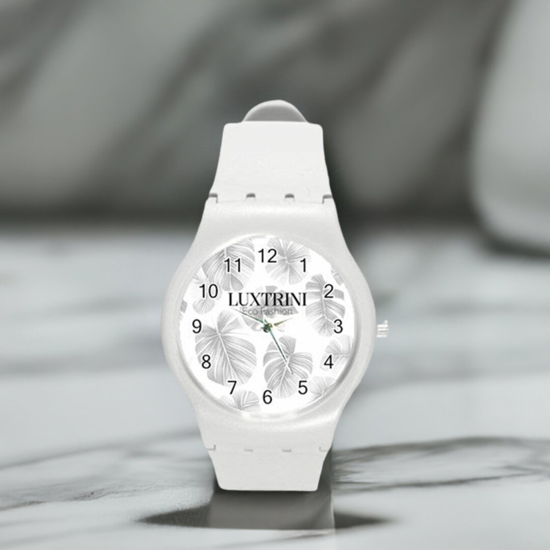 White Monstera Round Plastic Sport Watch M - Etsy