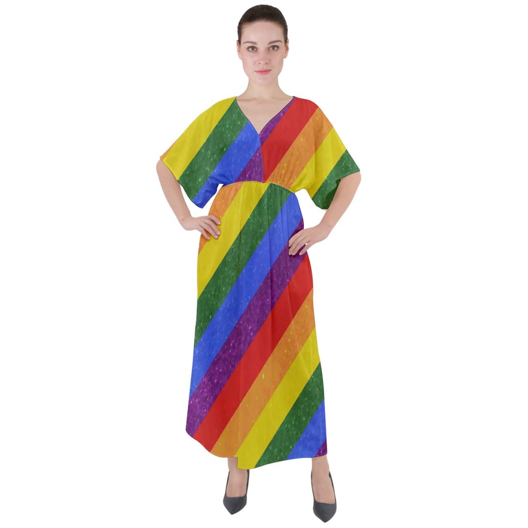 Rainbow Pride LGBTQ Boho Maxi Dress - V-neck Chiffon Gown for Gay ...