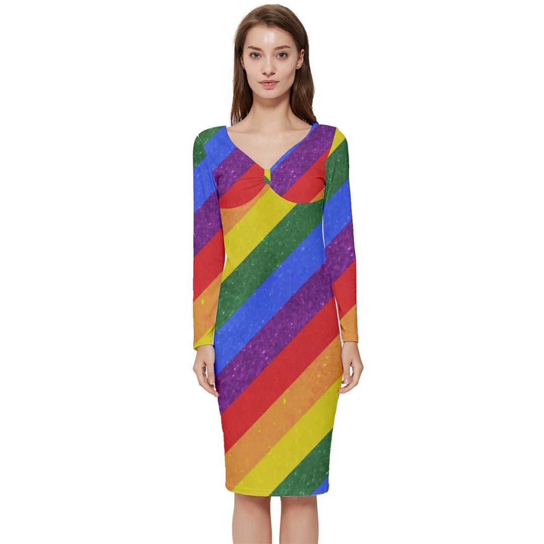 Rainbow Pride Gay Pride LGBTQ Pride Long Sleeve V-neck Bodycon Dress - Etsy
