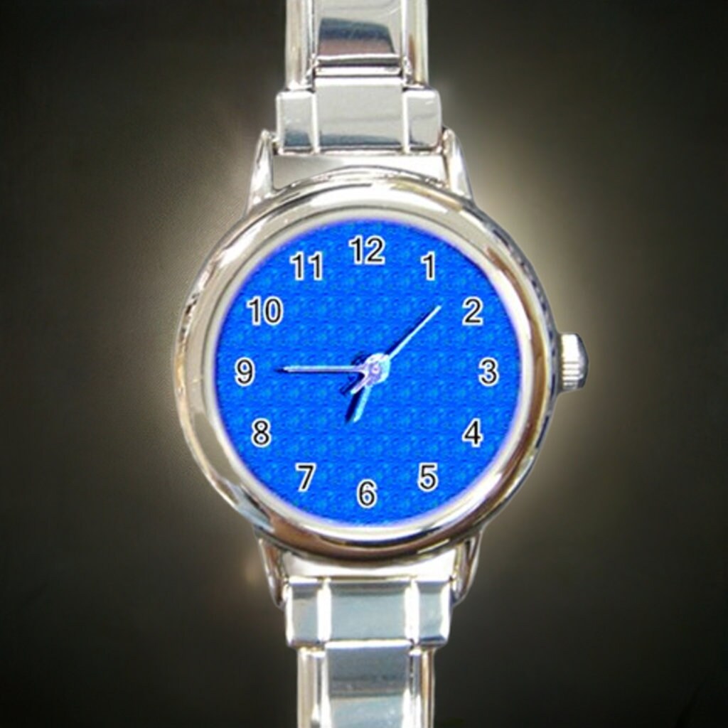 Round Italian Charm Watch With Blue Wave Design Stainless Steel Blue - Etsy