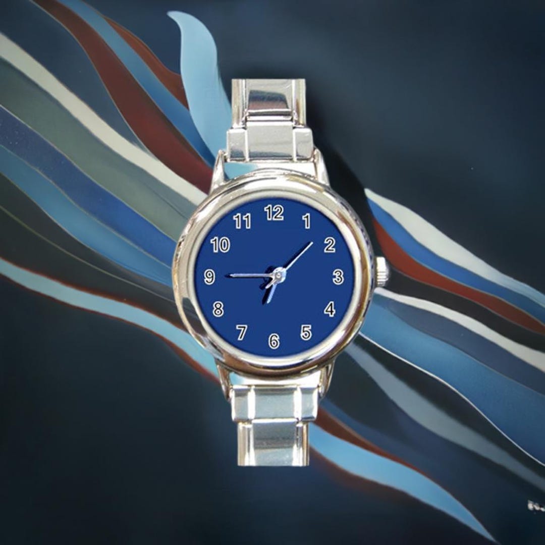 Elegant Blue Round Italian Charm Watch: Customizable Bracelet Timepiece ...