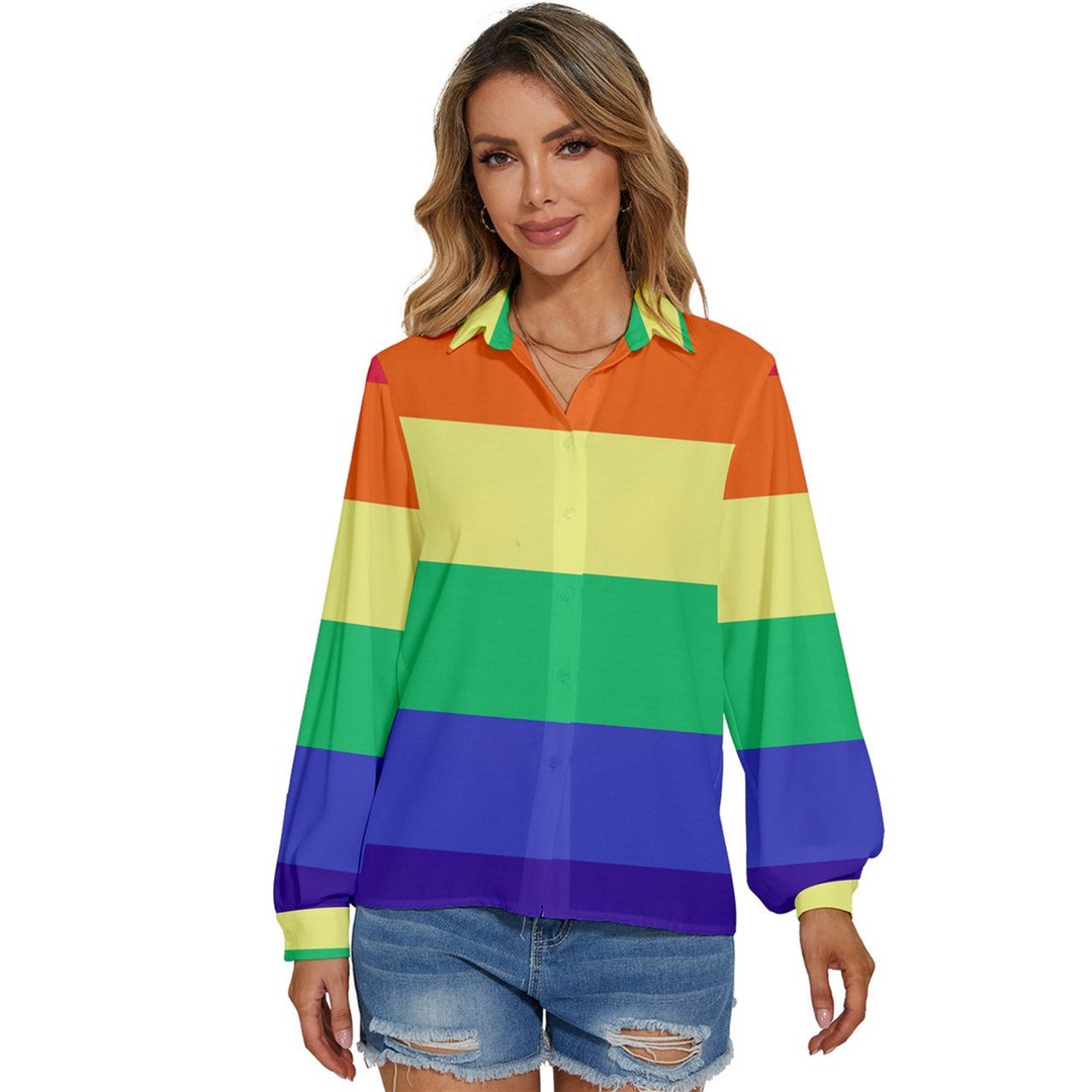 LGBTQ Rainbow Pride #12 Women's Long Sleeve Button Down Shirt - Etsy