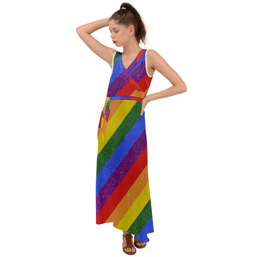 LGBTQ Pride V-neck Chiffon Maxi Dress Rainbow Pride - Etsy