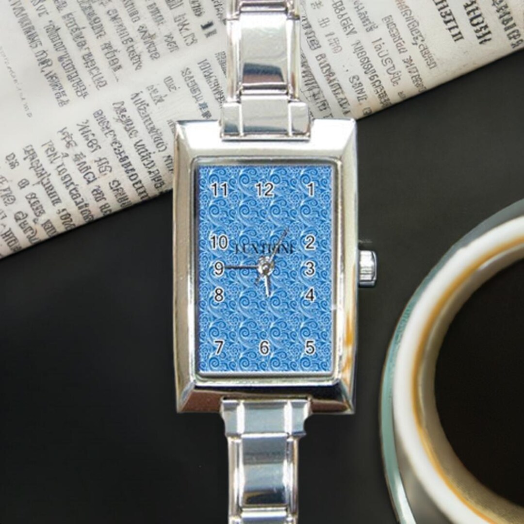 Personalized Blue Rectangle Italian Charm Watch: Elegant Customizable ...