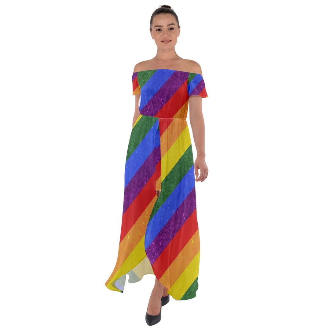 Vibrant Rainbow LGBTQ Pride Off-shoulder Chiffon Dress - Open Front ...