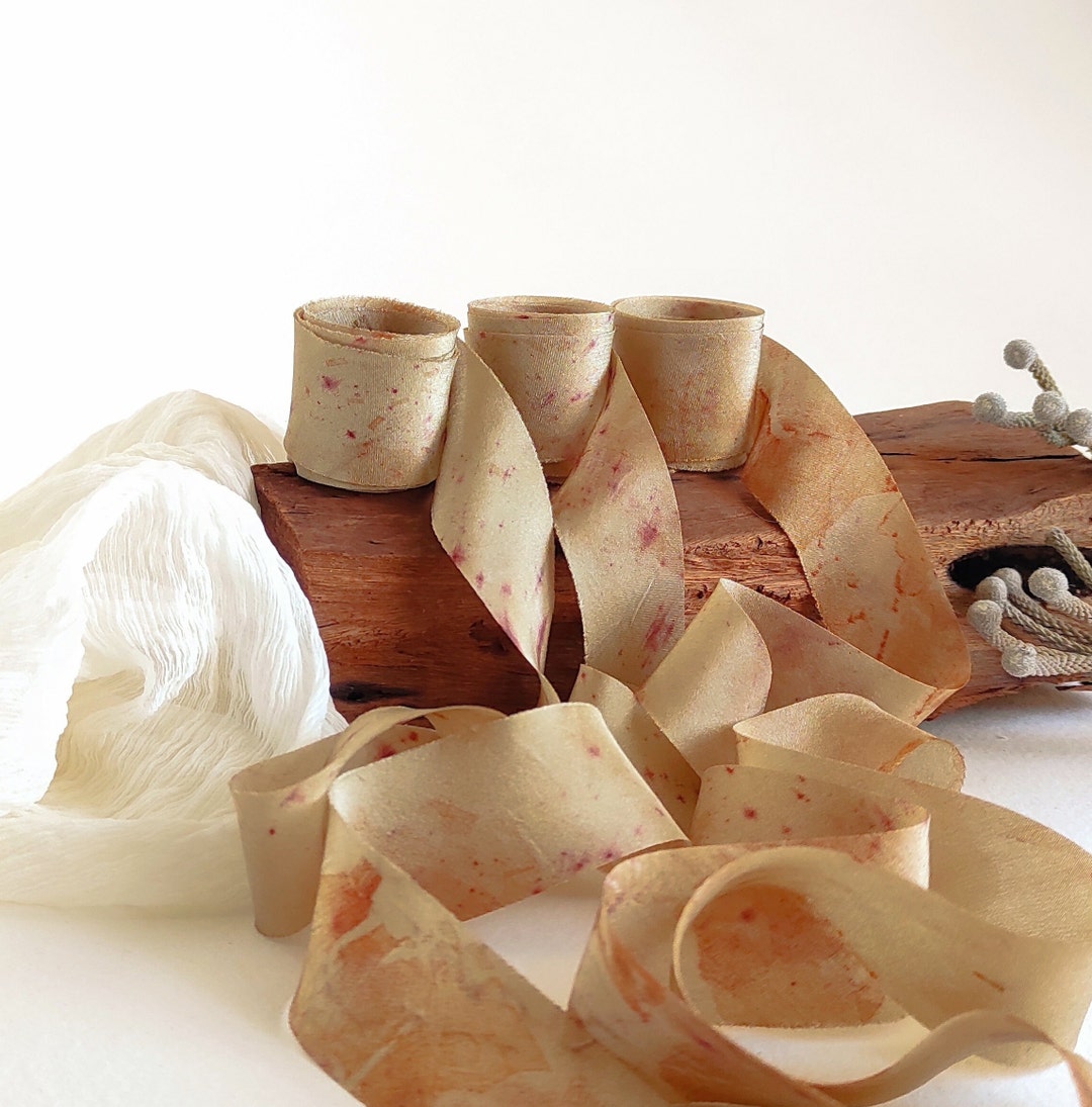 Lot Silk Ribbons in Color Ochre, Plant Dyed Organic Ribbon, Naturally ...
