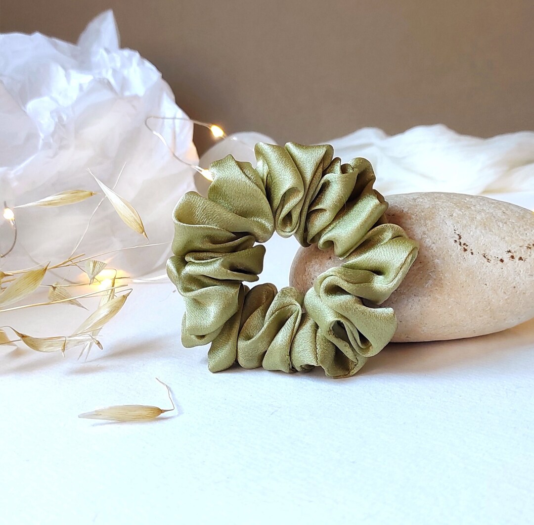 Olive Green Color Natural Silk Scrunchie, Boho Scrunchie Eco Dyed for ...