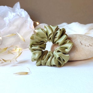 Olive Green Color Natural Silk Scrunchie, Boho Scrunchie Eco Dyed for ...