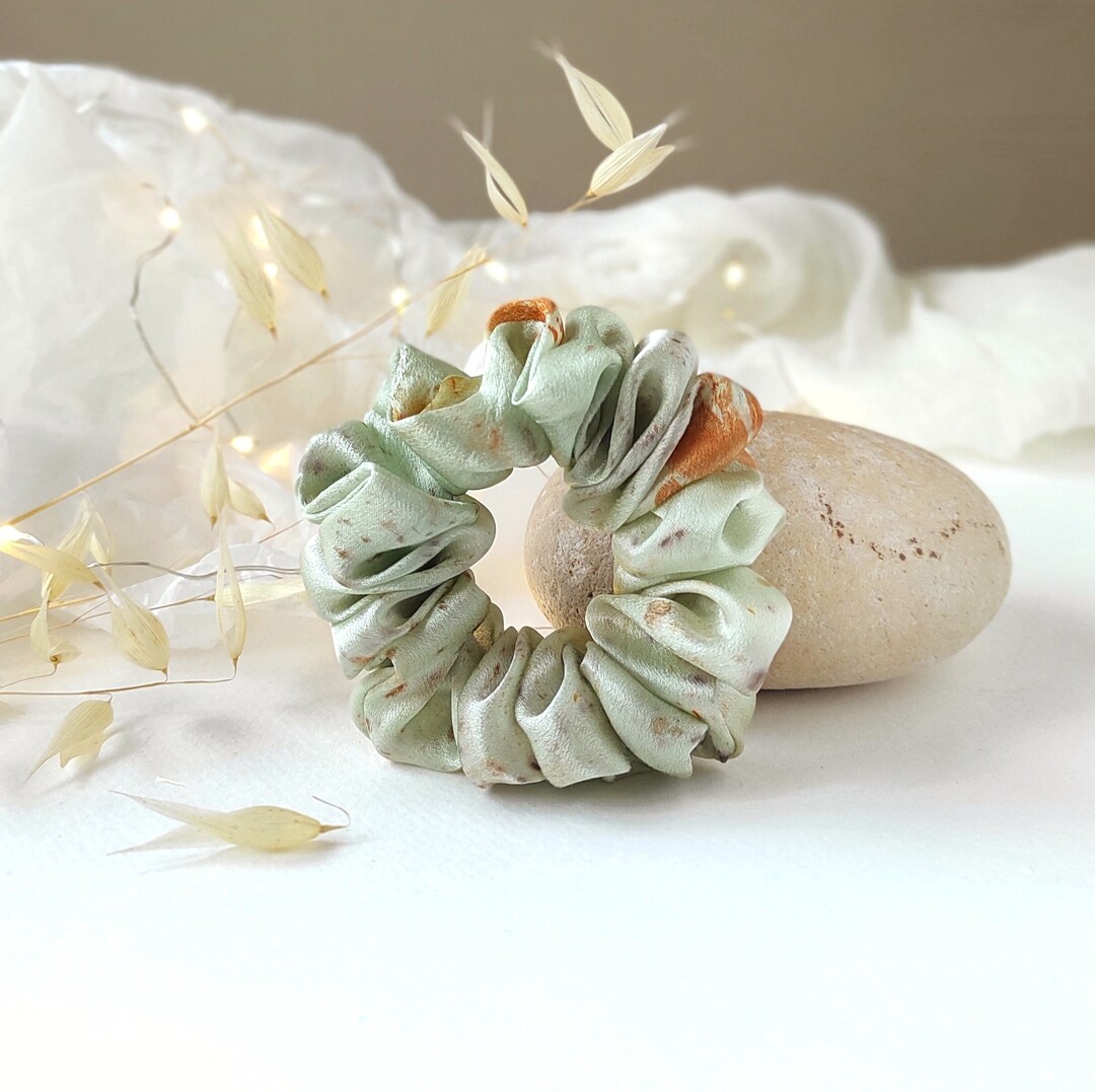 Plant Dyed Silk Scrunchie in Mint Green Color, Boho Organic Silk ...