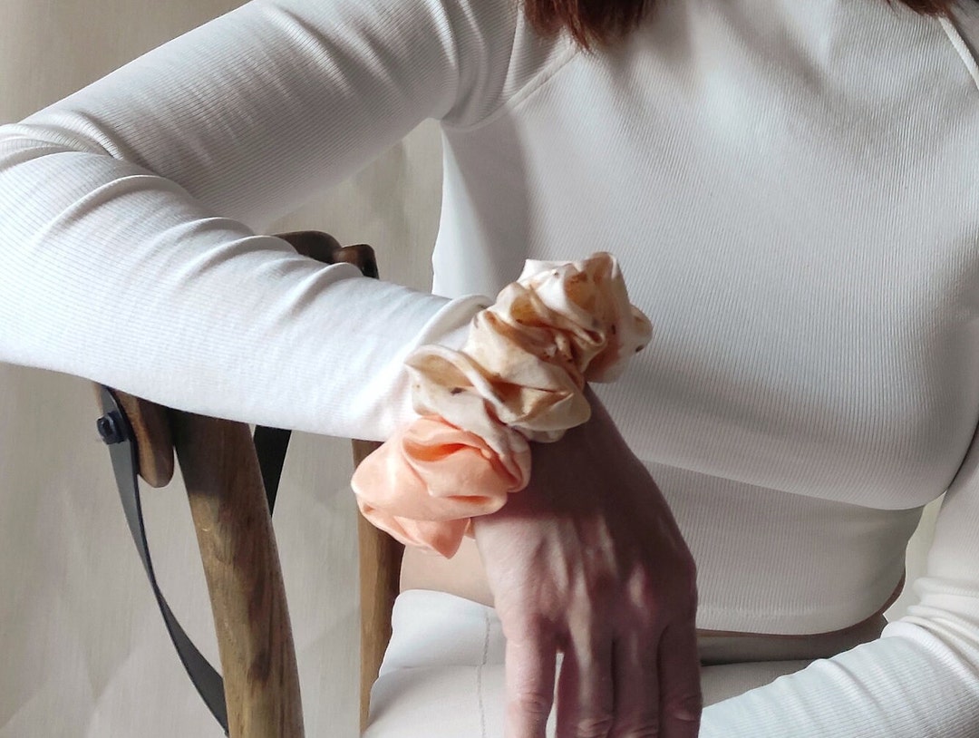 Hand Dyed Silk Scrunchie in Color Peach, Scrunchie Unique Gift for ...