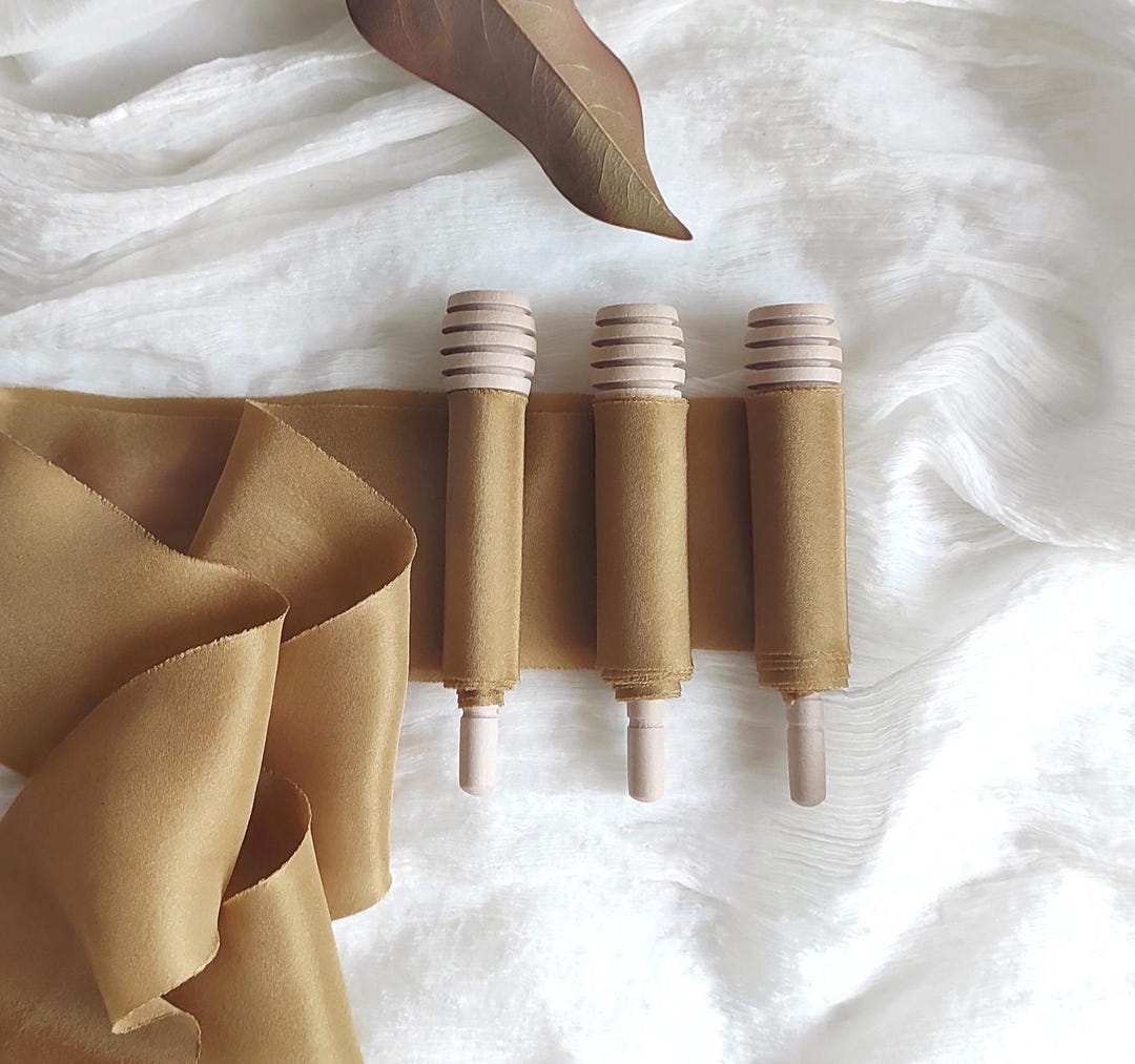 Ochre Color Organic Ribbon Wrapping Gift, Eco-friendly Habotai Silk ...