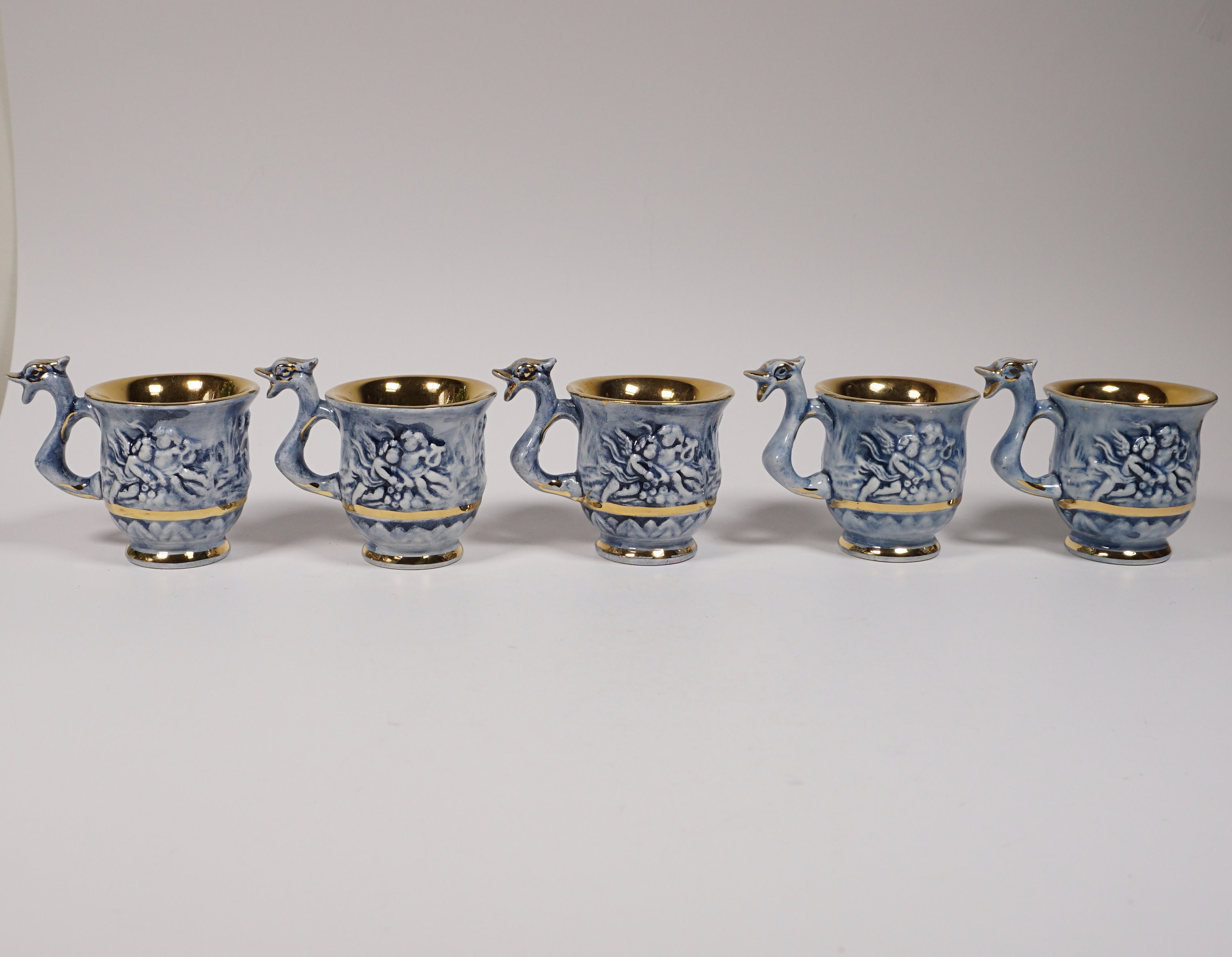 Capodimonte Italy Tea Set of 5 Cups and Saucers Cherub and Dragon ...