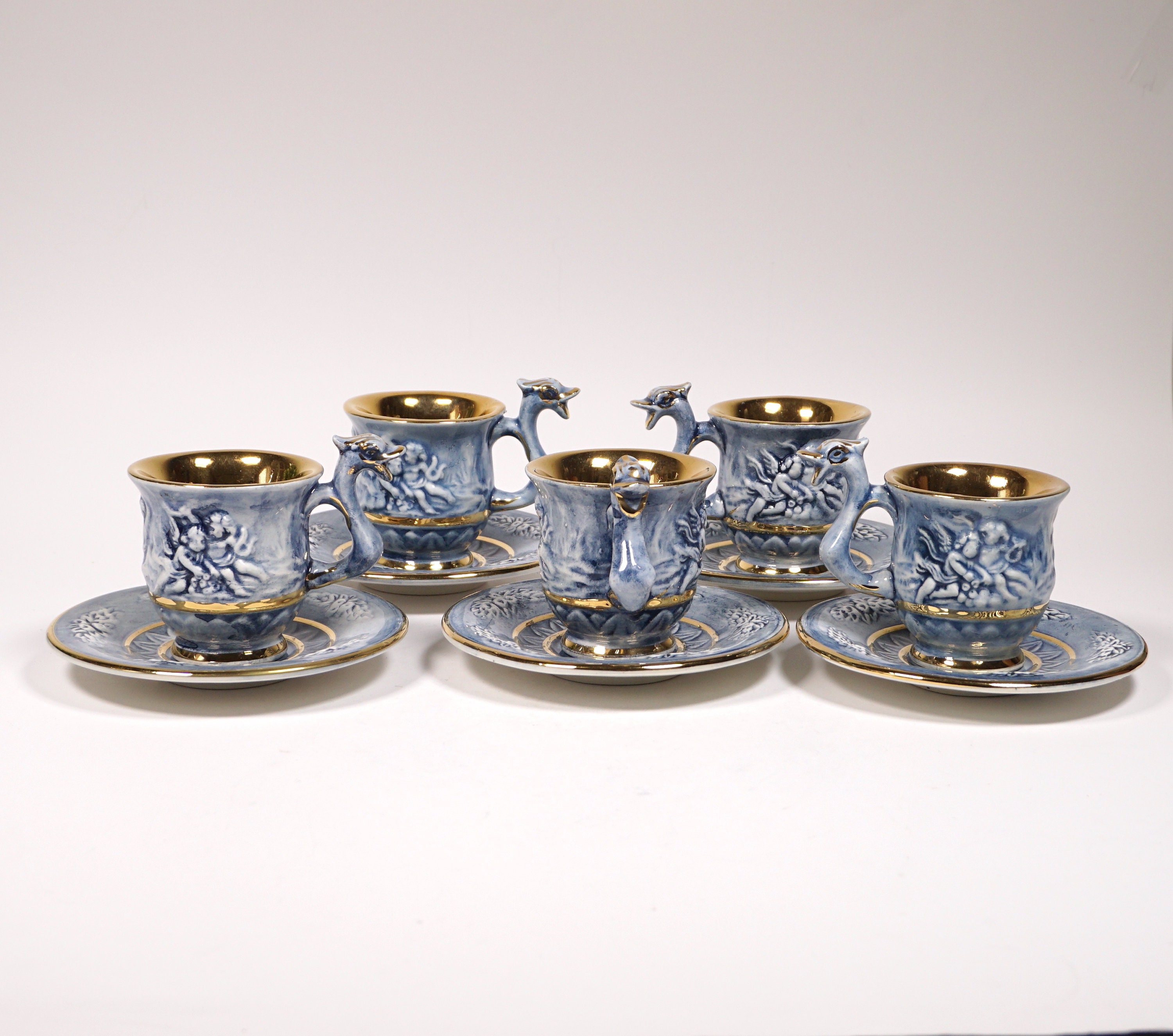 Capodimonte Italy Tea Set of 5 Cups and Saucers Cherub and Dragon ...