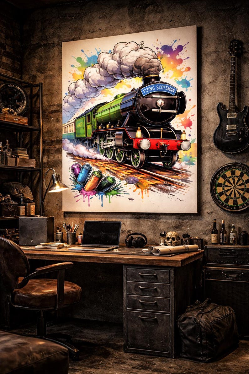 Flying Scotsman Graffiti Art Print – Modern Train Illustration (digital ...