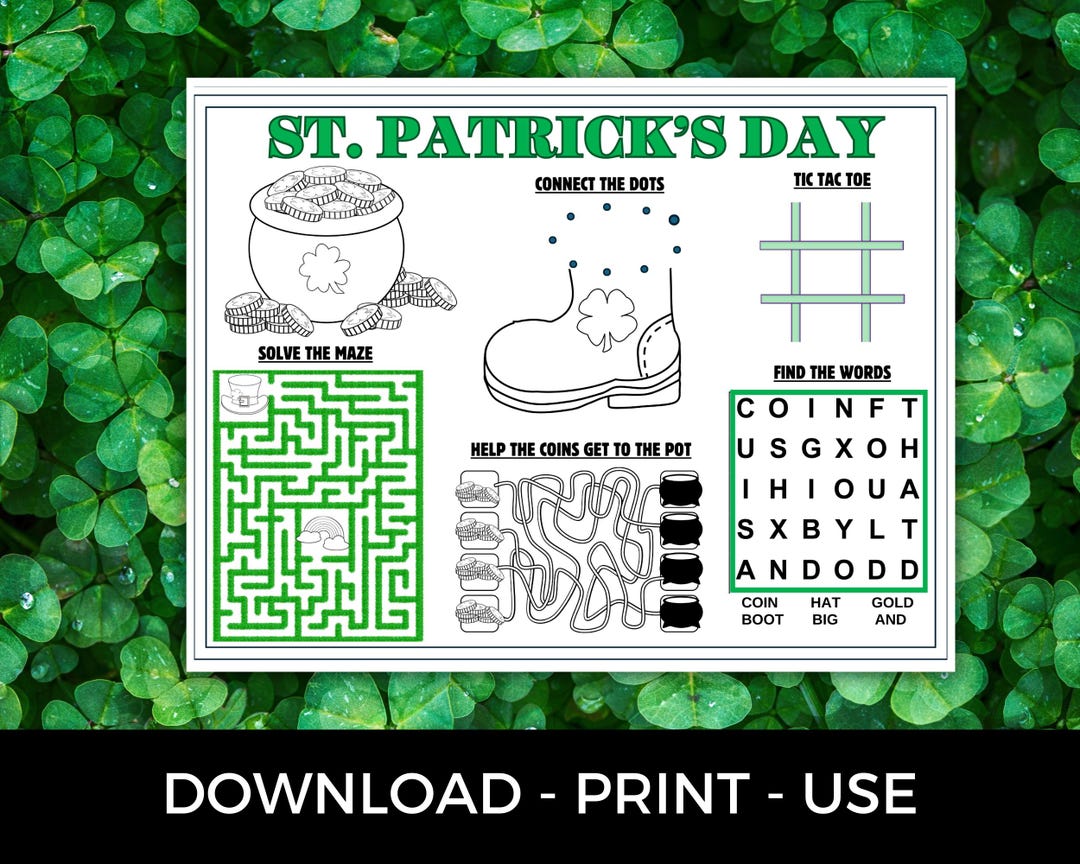 St. Patrick's Day Placemat St Patricks Day Party Printable Activity ...