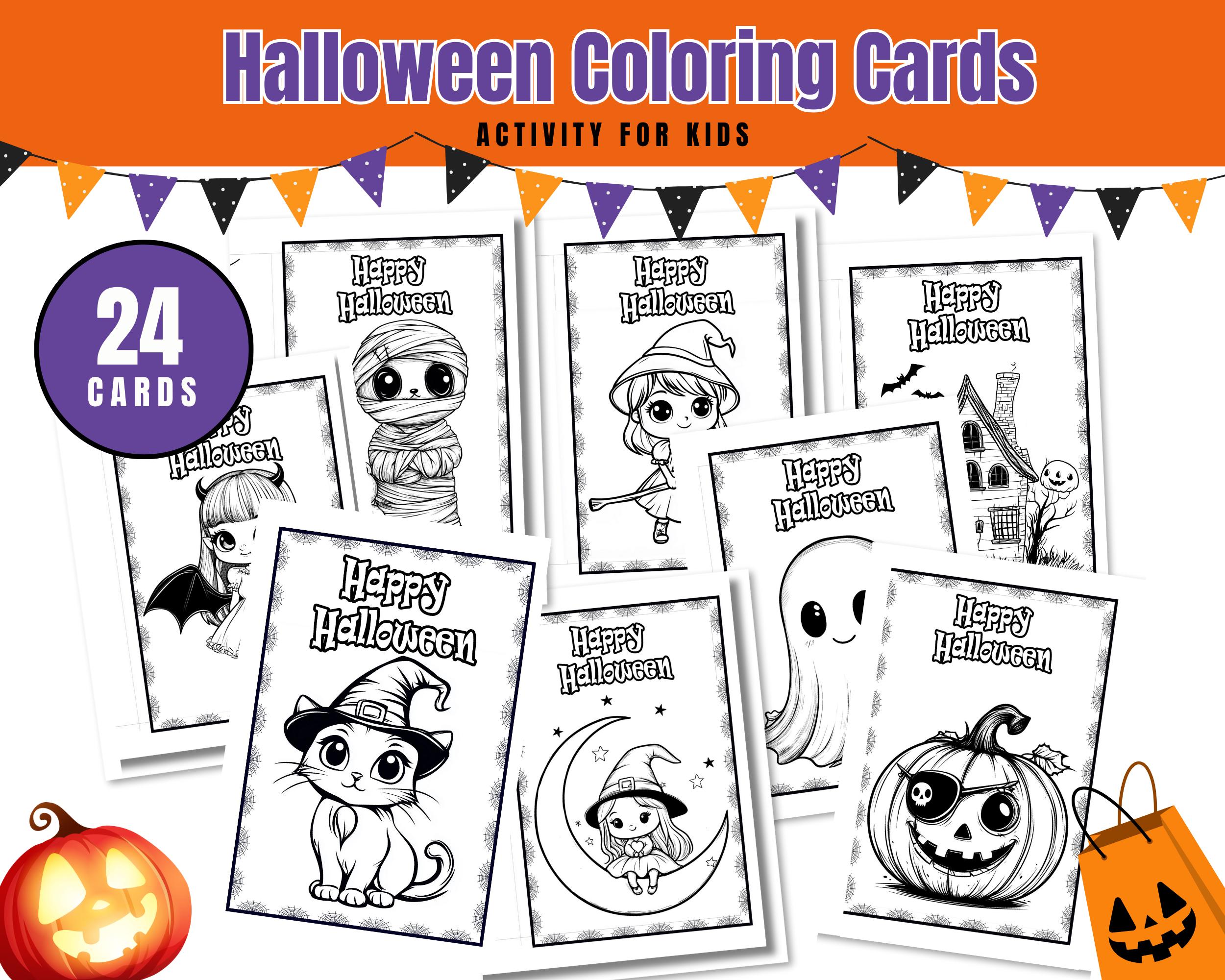 Halloween Coloring Cards Printable Homemade Cards Fall Activity ...