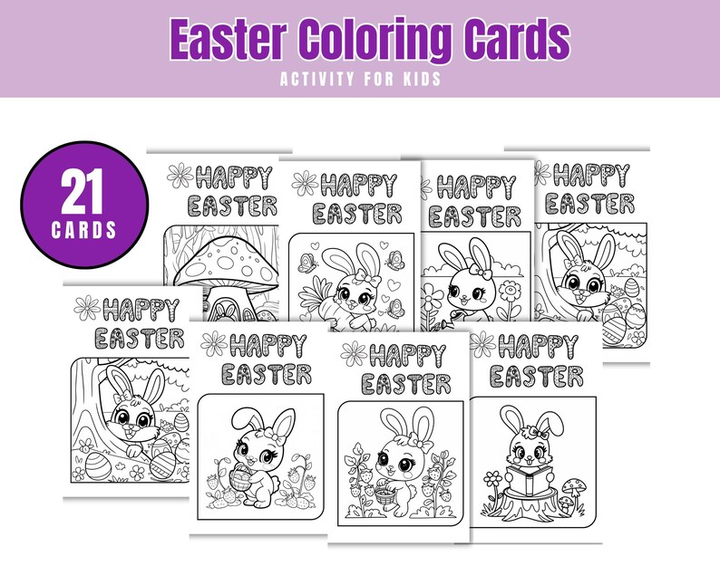 Easter Coloring Cards Printable Coloring Cards Spring Activity Sunday ...