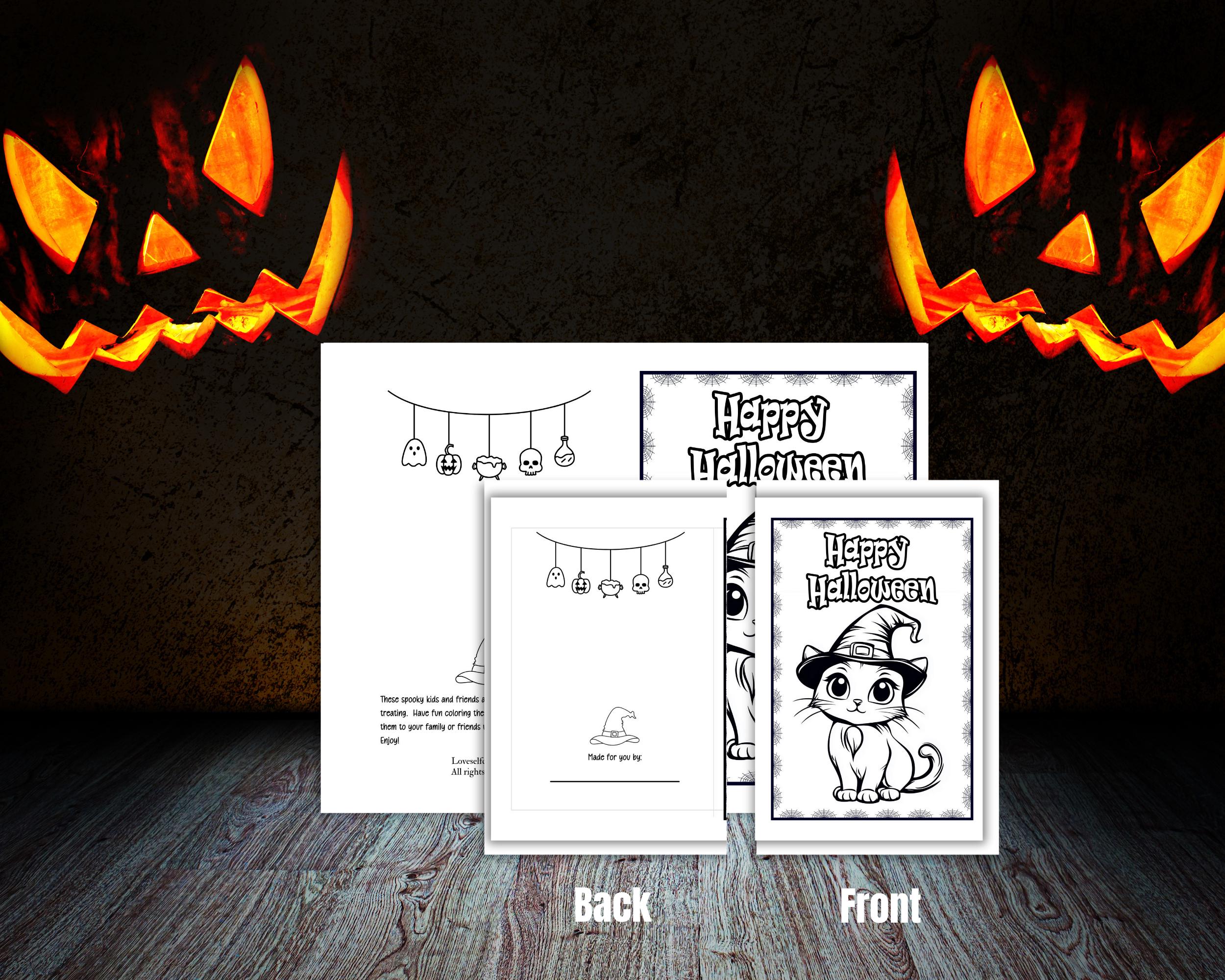 Halloween Coloring Cards Printable Homemade Cards Fall Activity ...