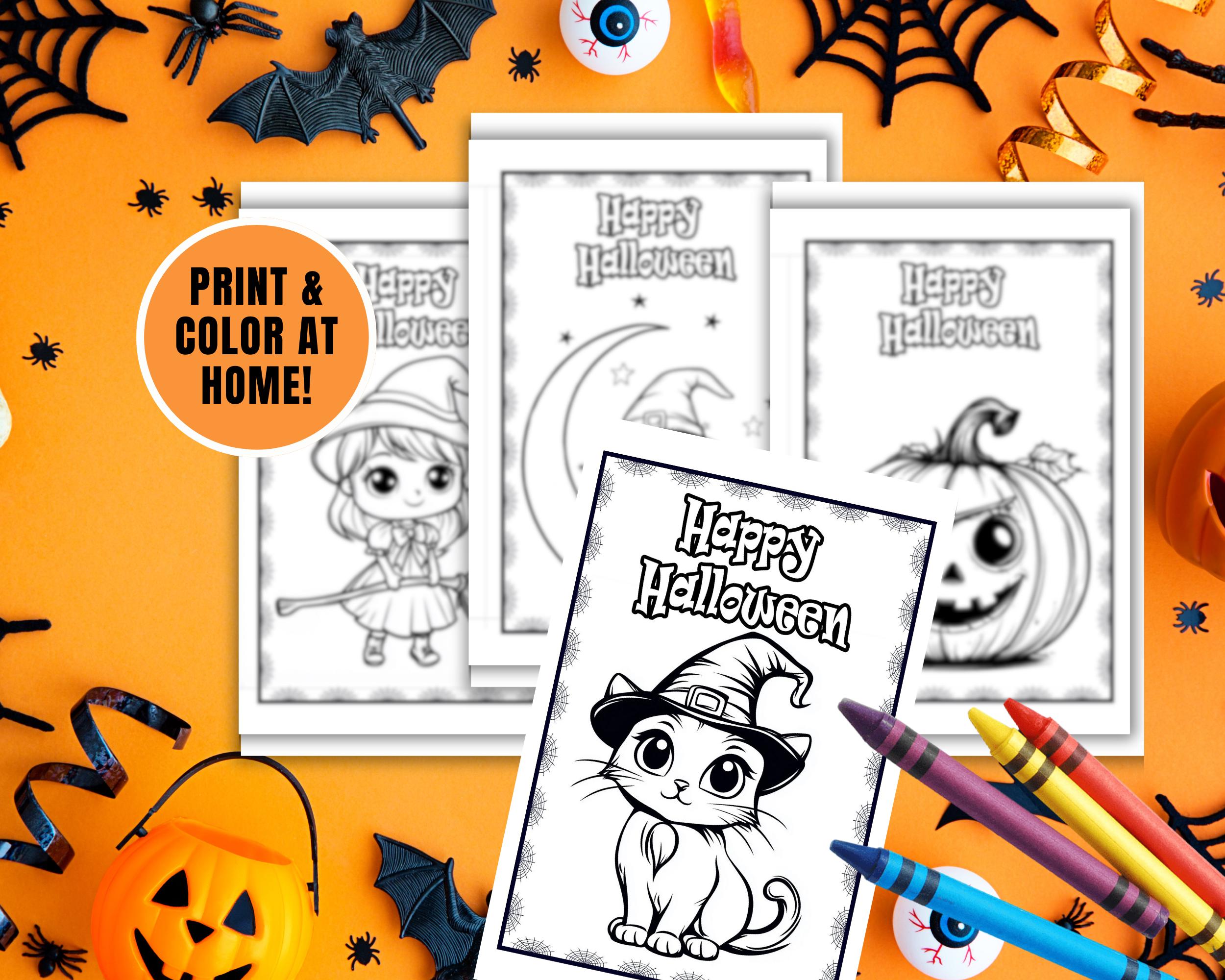 Halloween Coloring Cards Printable Homemade Cards Fall Activity ...