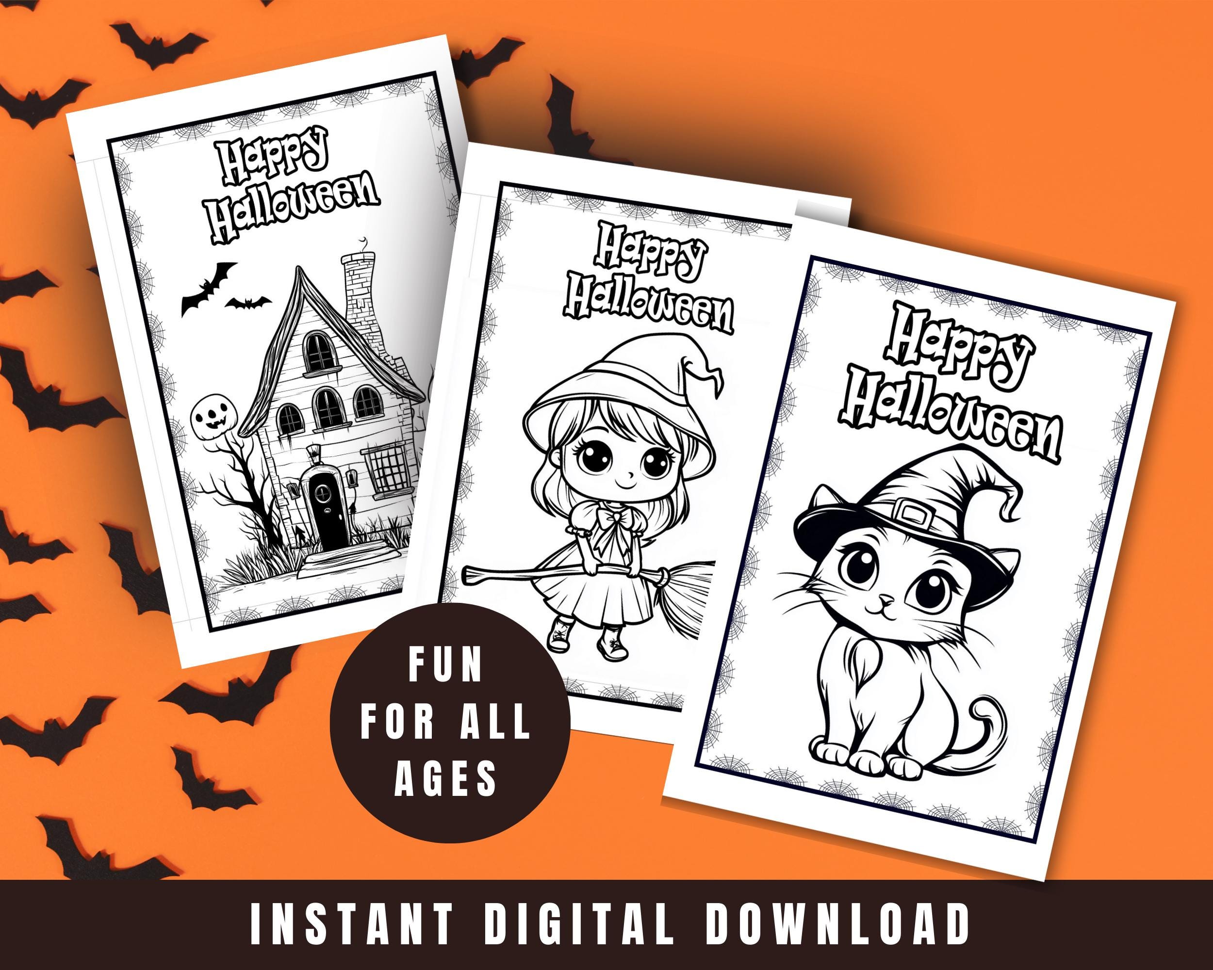 Halloween Coloring Cards Printable Homemade Cards Fall Activity ...