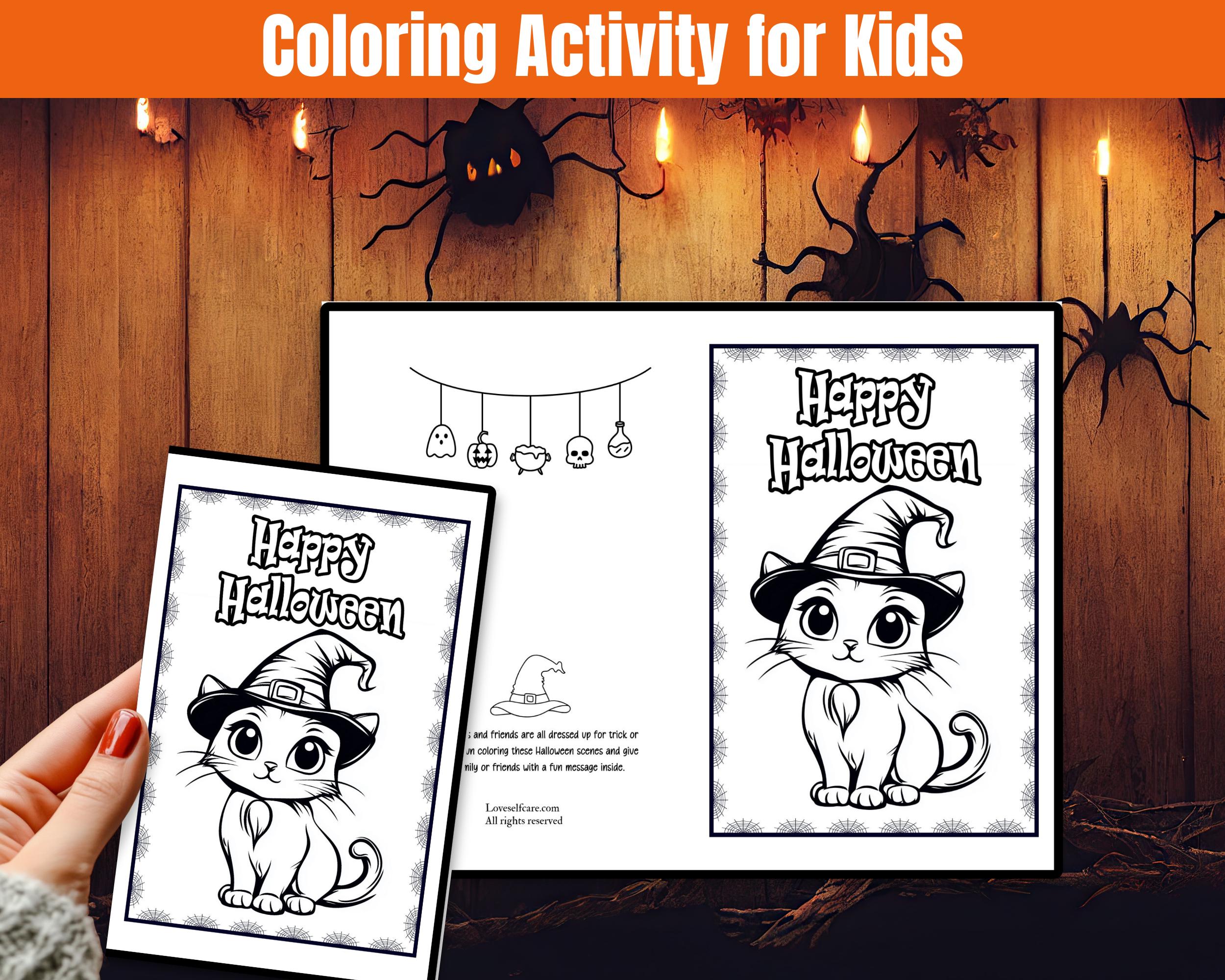 Halloween Coloring Cards Printable Homemade Cards Fall Activity ...